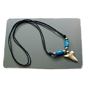 Swimmi Genuine Mako Shark Tooth Necklace for Men Women Boy Girl with Seed Beads and Adjustable Waxed Cord Handmade Jewelry CA268, Blue