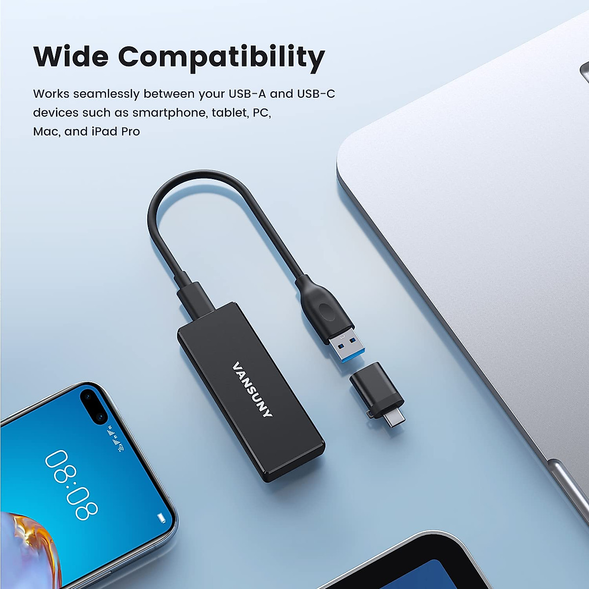 Vansuny 500GB USB 3.1 Portable External SSD, 430MB/s High-Speed USB C Mini Metal Portable External Solid State Drive for PC, Laptop, Phones and More