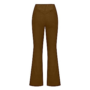 Amazon Deals for March Women Corduroy Flare Pants Elastic Waist Bell Bottom Trousers Solid Corduroy Pants Casual Corduroy Pants with Pocket Brown