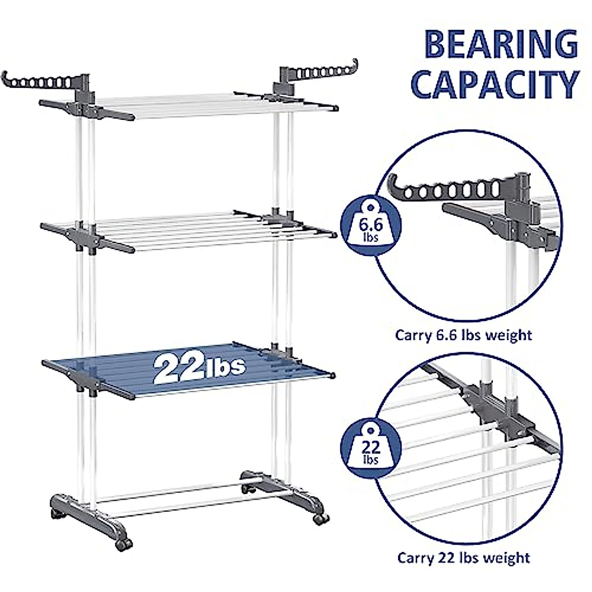 TOOLF Clothes Drying Rack, 4-Tier Foldable Drying Rack Clothing, Indoor/Outdoor Laundry Drying Rack with Foldable Wings, Space Saving Laundry Rack, Grey