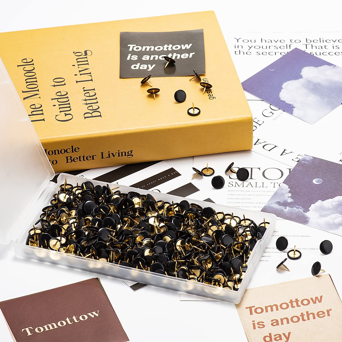 HongyiTime 400 PCS Push Pins,Thumb Tacks, Wall Tacks, Tacks, Push Pin,Thumbtack, Flat Push Pins, Thumbtacks Flat, Push Pins for Cork Board, Push Pins for Wall, Board Pins,Tacks and Push Pins (Black)