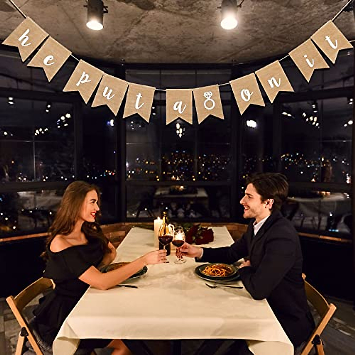 He Put A Ring On It Banner Engaged Banner Burlap Rustic Bunting Garland Engagement Decorations Engaged Sign Background Backdrop for Proposal Wedding Engagement Party Decor Supplies