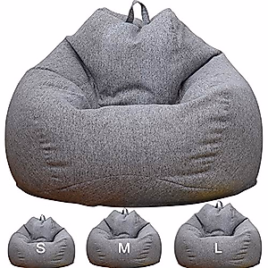 KODENG Large Small Lazy Sofas Cover Chairs Without Filler Linen Cloth Lounger Seat Bean Bag Pouf Puff Couch Tatami Living Room Beanbags (RED, 85x105cm)