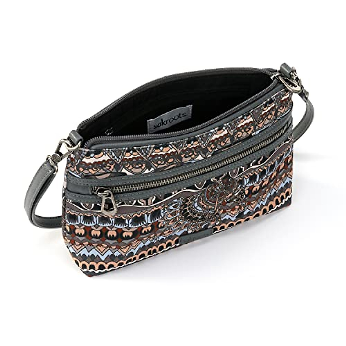 Sakroots Womens Sakroots Campus Mini Crossbody in Canvas, Grey One World, One Size US