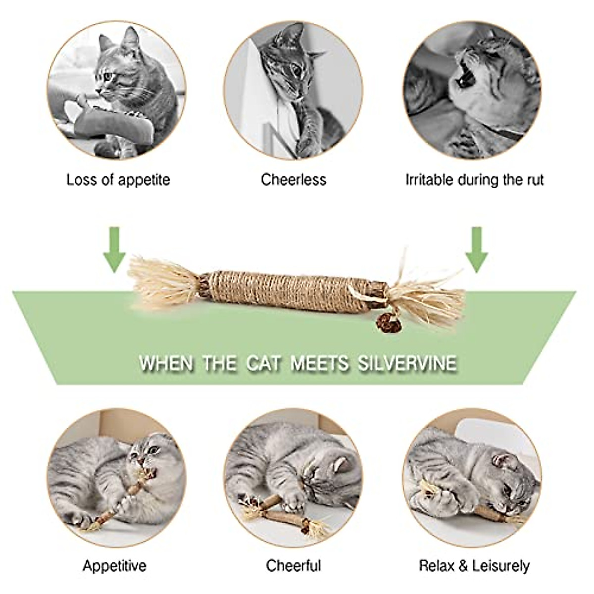 Gochanmon Cat Toys-3Pcs Natural Silvervine Sticks-Catnip Cat Chew Toys for Kitten Teeth Cleaning-Matatabi Cat Treat Toy-Edible Kitty Toys for Cats Lick (3Psc)