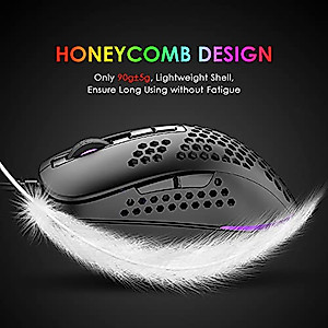 60% Gaming Keyboard and Mouse,Rainbow LED Backlit Gaming Keyboard with Wired Mini Portable Ergonomic 2400 DPI Ultralight Gaming Honeycomb Shell Mouse,Mouse Pad for Windows PC Gamers(Black)