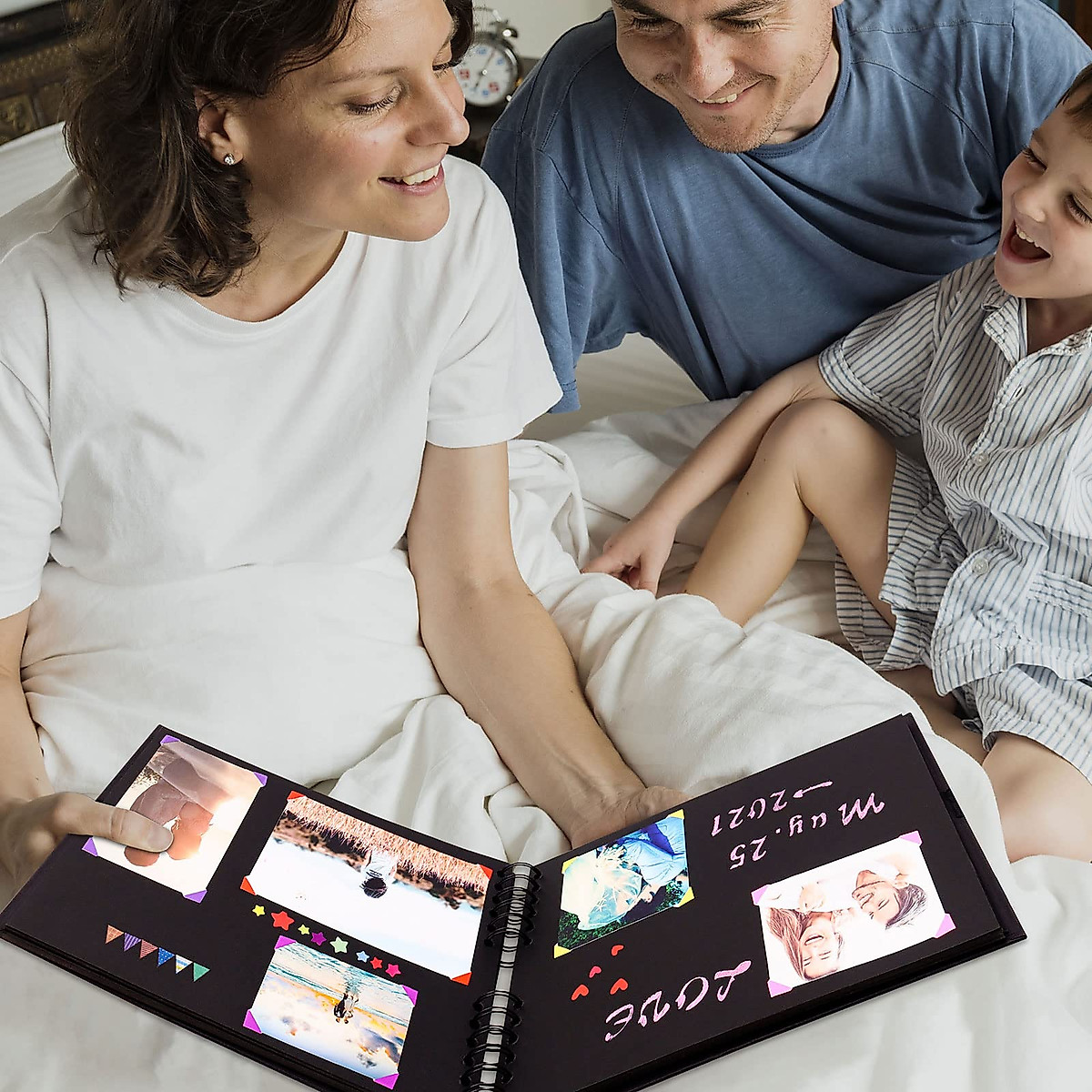 Vienrose 80 Pages Scrapbook Album DIY Scrap Book Photo Albums Thick Kraft Scrapbooking Kit for Wedding Birthday Christmas Mother's Day, Black 11x8 Inches