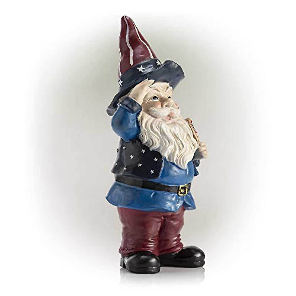 Alpine Corporation 12" Tall Outdoor Patriotic Garden Gnome Saluting Yard Statue Decoration