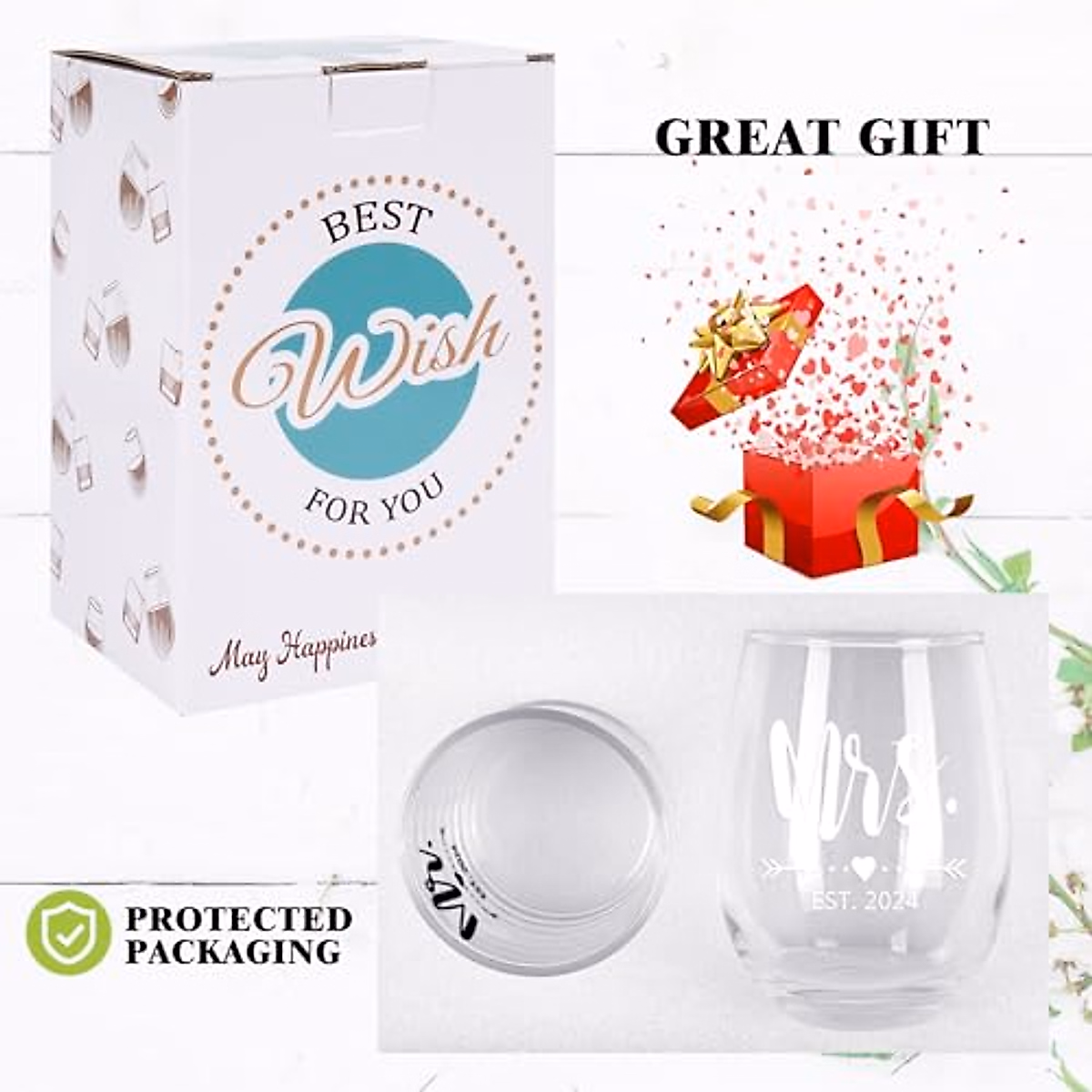 Futtumy Mr and Mrs Gifts, Mr and Mrs Est 2024 Whiskey and Wine Glass, Wedding Gifts Valentines Day Gift Christmas Gift Bridal Shower Gifts for Newlyweds Couples Mr & Mrs Wife Bride To Be Groom Bride