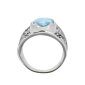 YoTreasure 10x14 MM Larimar Classic Statement Ring Oxidized .925 Sterling Silver