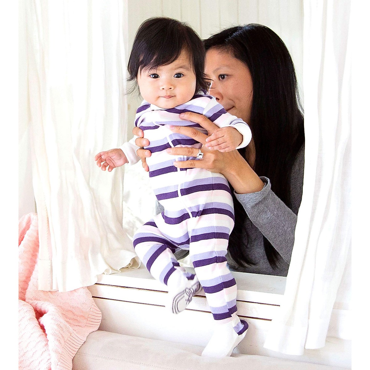 Burt's Bees Baby baby girls Pajamas, Zip Front Non-slip Footed Pjs, 100% Organic Cotton and Toddler Sleepers, Purple Watercolor Daylily, 12 Months US