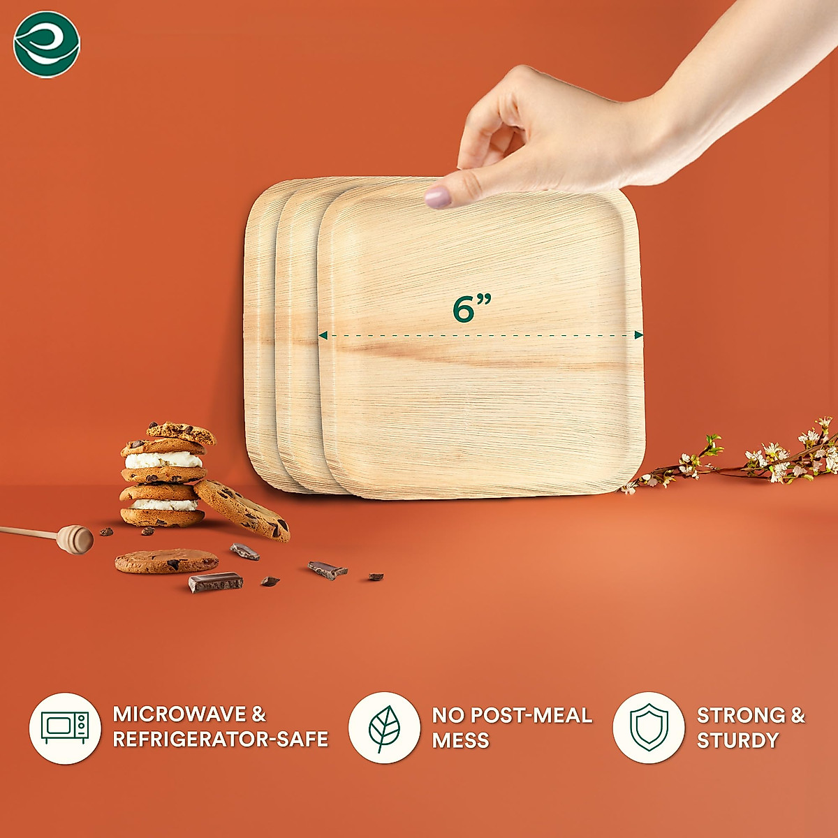 ECO SOUL Compostable 6 Inch Small Palm Leaf Round Plates (50, 6" Square Plates)