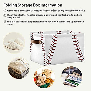 Baseball Lace Sport Foldable Storage Basket, Large Collapsible Organizer Storage Bin Cube Toys Storage Boxes with Handles for Bathroom Kids Nursery Closet Storage, 1 Pack