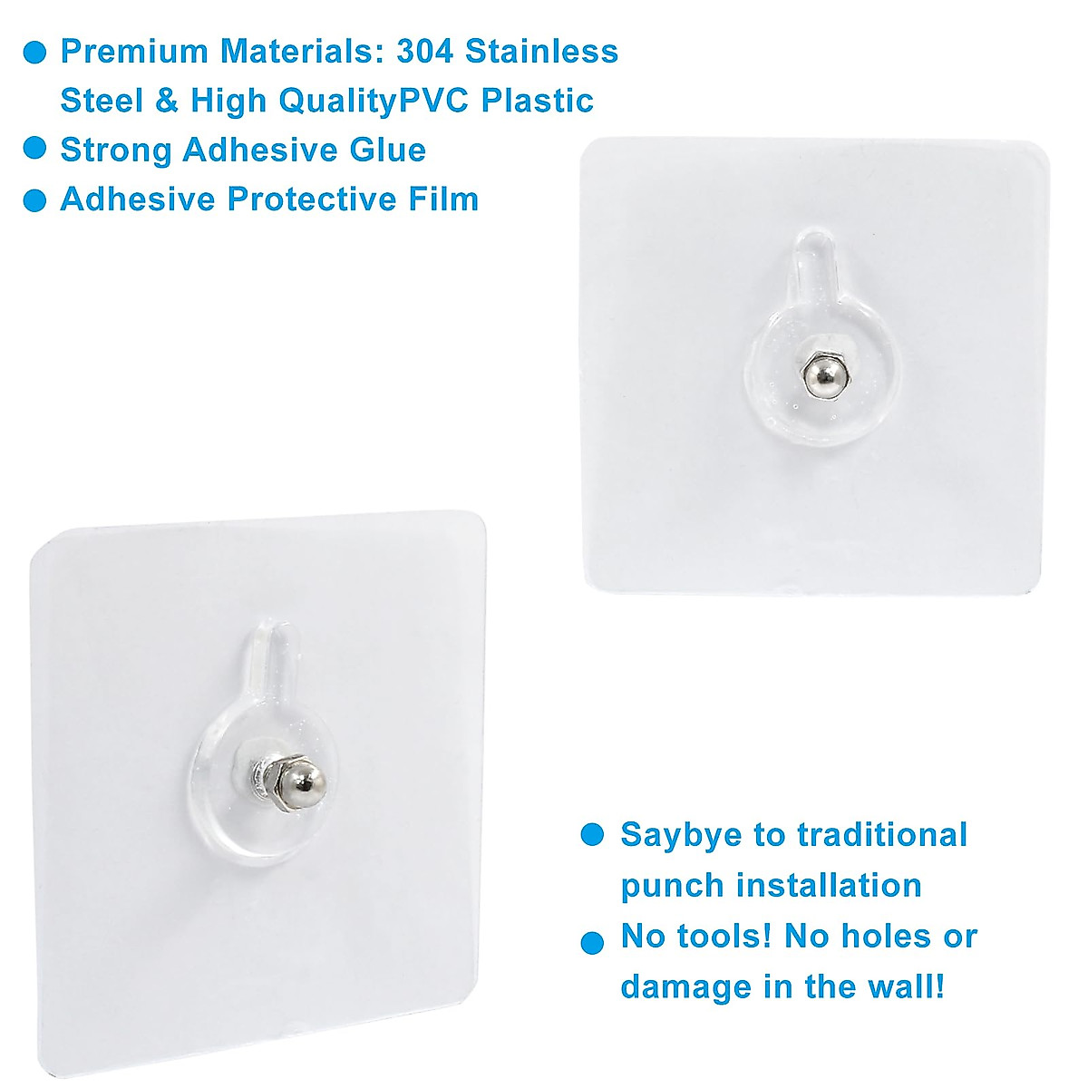 Hitefu 10pcs Self-Adhesive Hooks Without Nails, Heavy Duty Wall Hooks for Hanging, Screw Free Sticker for Wall Mount, Waterproof Picture Hanging Hooks for Kitchen, Bathroom, Home, Office (8mm)