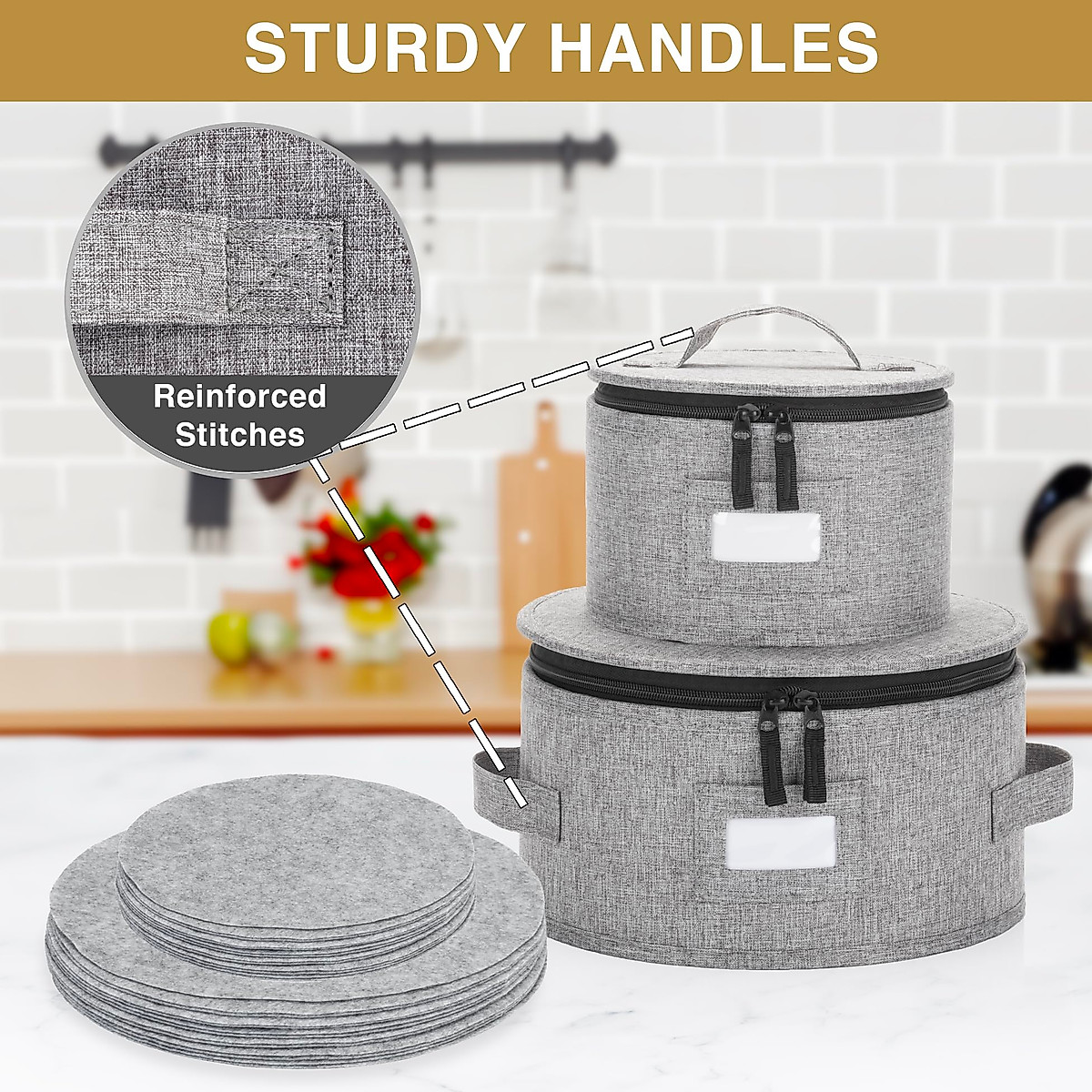 China Storage Container for Saucer and Appetizer Plates - 7" W x 5.5" H - Includes 12 Felt Dividers. Hard Shell and Stackable