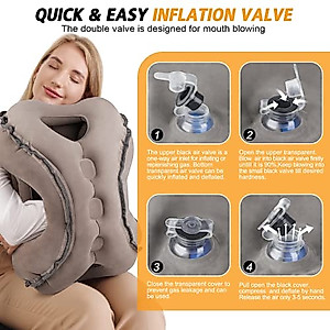 Inflatable Travel Pillow,Multifunction Travel Neck Pillow for Airplane to Avoid Neck and Shoulder Pain,Support Head,Neck,Used for Sleeping Rest, Airplane and Home Use,with Eye Mask, Earplugs,Gray