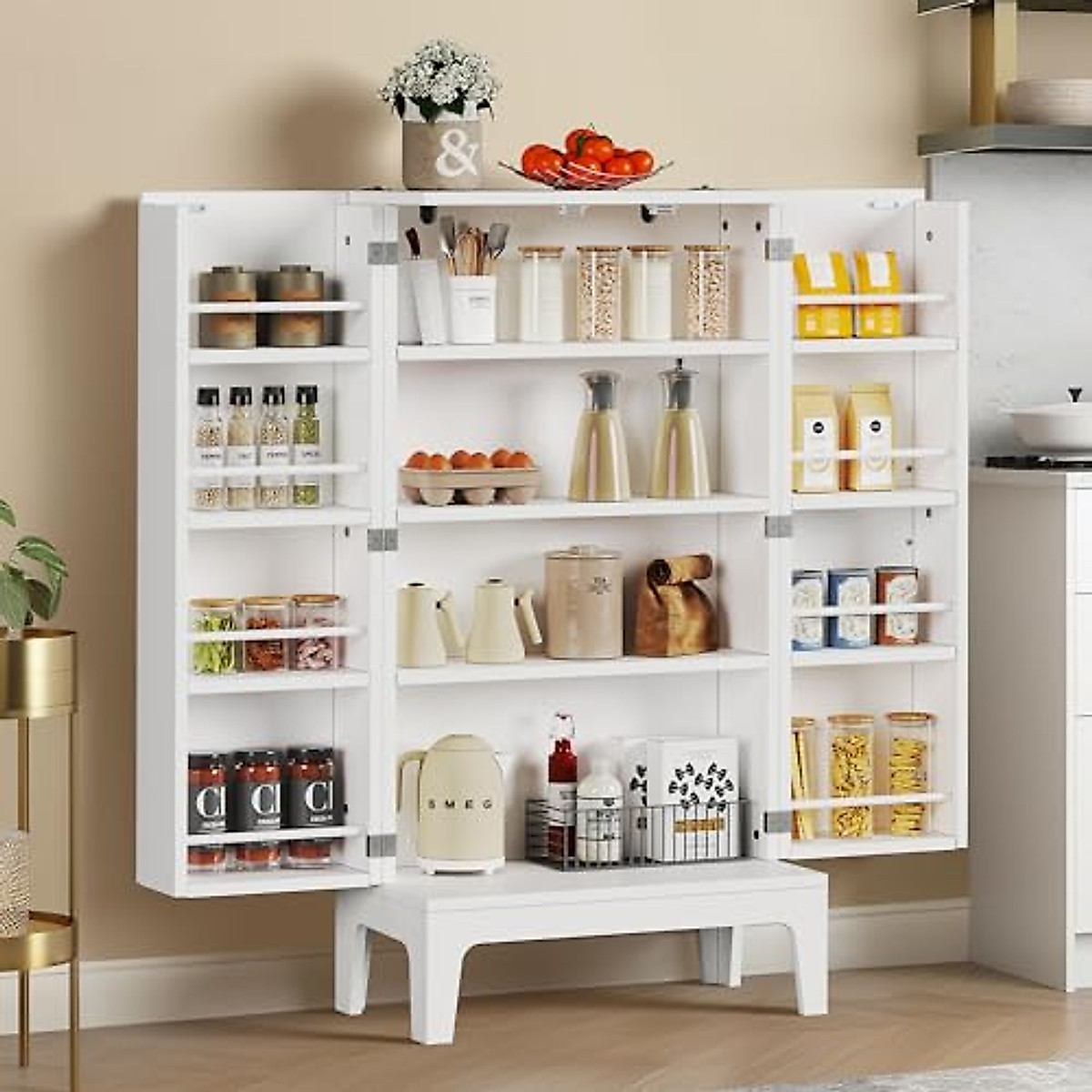 DWVO 43" Kitchen Pantry Storage Cabinet, Pantry Cabinet with Doors and Shelves, Buffet Cupboards Sideboard for Kitchen，Living Room and Dining Room, White