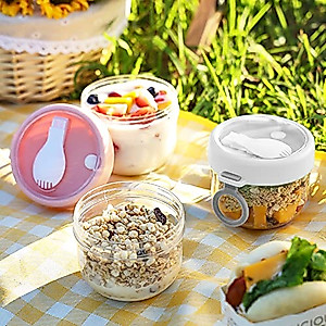 Overnight Oat Containers with Lids and Spoons 2PCS, 20oz Portable Plastic Yogurt Jars, Leak-proof Large Capacity Dessert Cups for Yogurt Breakfast On The Go Cups, Oatmeal Jars Snack Containers