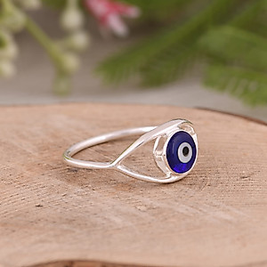 DHRUVANSH CREATIONS 925 sterling silver evil eye ring - protection ring - blue eye ring - white eye ring - evil eye jewelry (5.5)