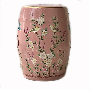 JCAKES Rustic Ceramic Chinese Stool, Pink, Ceramic Painted Craft, Handmade, Suitable for Garden, Bedroom, Terrace, Backyard Decoration.