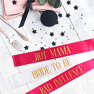 Pop Fizz Designs Bachelorette Sash Set (12 pcs) 1 White Bride to Be Sash + 1 Maid of Honor Sash + 10 Bachelorette Sashes for The Bride Tribe - Amazing Bachelorette Party Favors