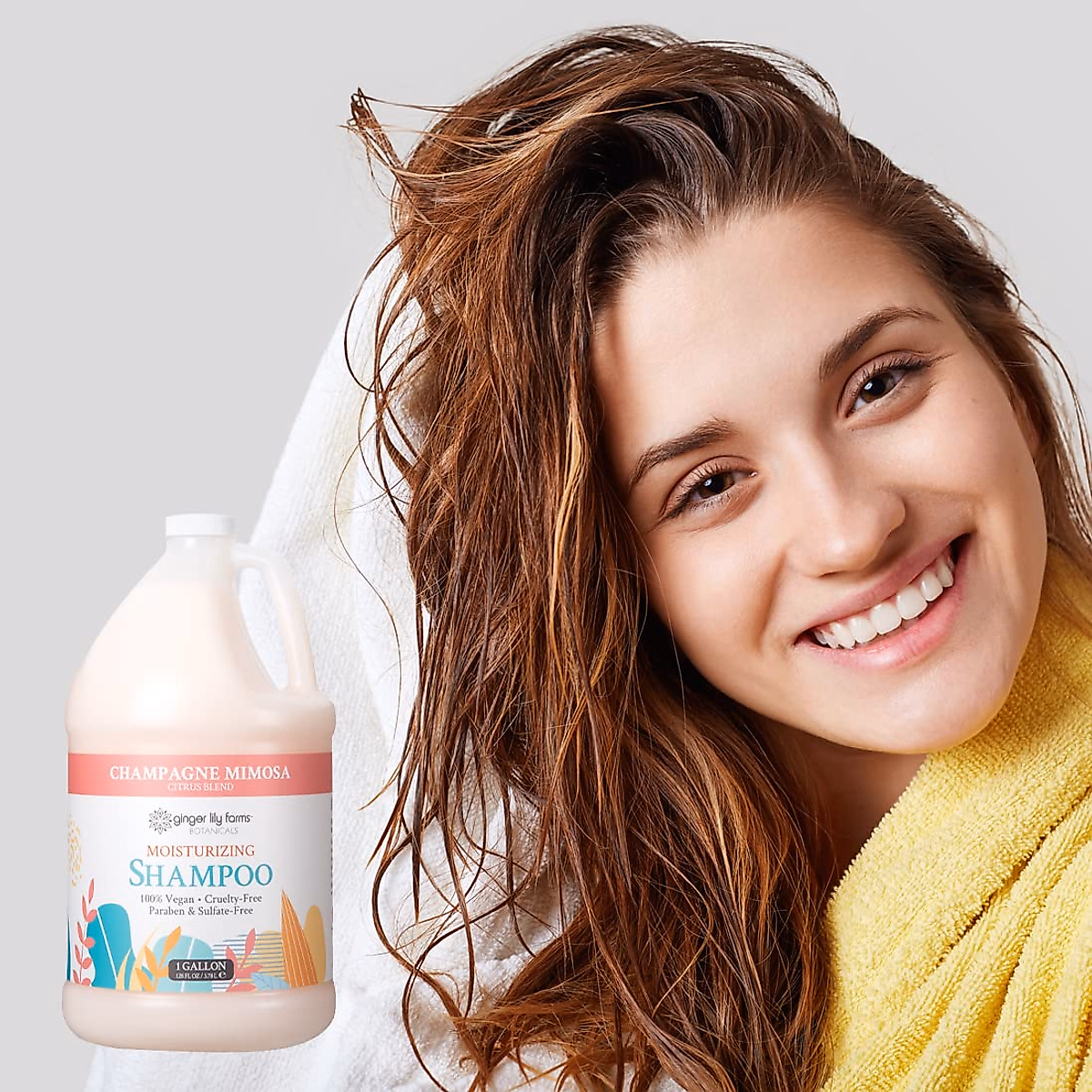 Ginger Lily Farms Botanicals Moisturizing Shampoo for All Hair Types, Champagne Mimosa, 100% Vegan & Cruelty-Free, Citrus Blend Scent, 1 Gallon (128 fl oz) Refill