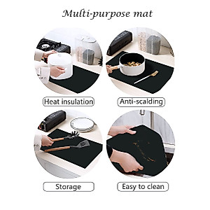 emolife Heat Resistant Mat for Air Fryer Site on, Thick Silicone Mats for Kitchen Counter, Countertop Protector, No-slip (Black)