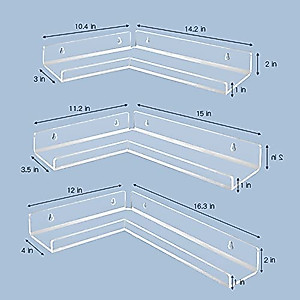 Tgzwme Clear Acrylic Floating Corner Shelves Wall Mounted 5MM Thick Bookshelf Invisible Collection Display Storage Floating Wall Ledge Shelf for Room, Kitchen, Office (3 Pack)