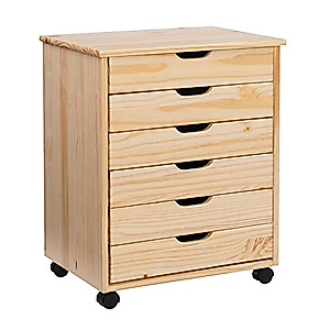 Linon Home Decor Products Corinne Six Drawer Wide, Natural Rolling Cart