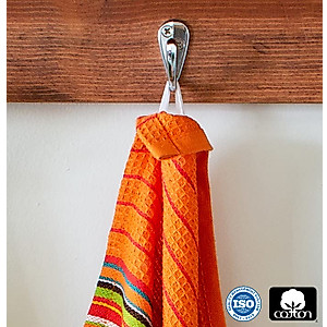 COTTON CRAFT Salsa Stripe Kitchen Towels - 12 Pack 100% Cotton Tea Dish Towels - Absorbent Reusable Low Lint Quick Dry - Multi Purpose Cooking Drying Restaurant Bar Cleaning Cloth Napkin - 16x28 Multi