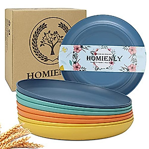 Homienly Deep Dinner Plates Set of 8 Alternative for Plastic Plates Microwave and Dishwasher Safe Wheat Straw Plates for Kitchen Unbreakable Kids Plates with 4 Colors (Classic Bright, 9 inch)