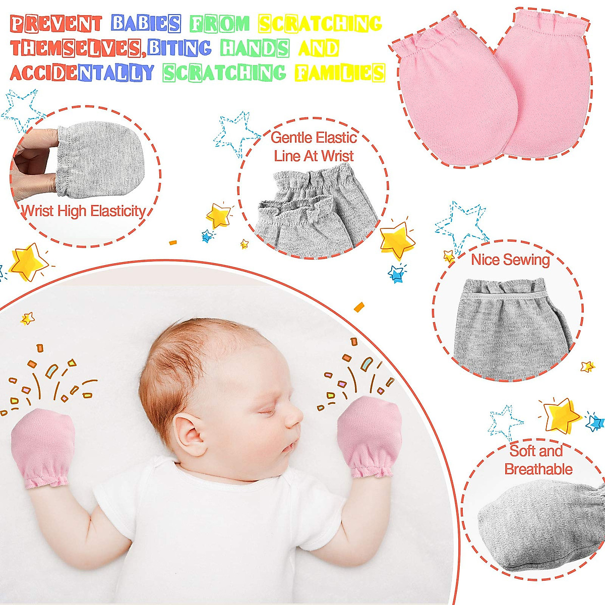 Newborn Girl Turban Hat Gloves Set, Include 4 Pieces Infant Girls Headwraps Toddler Hats and 4 Pairs Infant No Scratch Mittens Gloves (Bowknot Style)