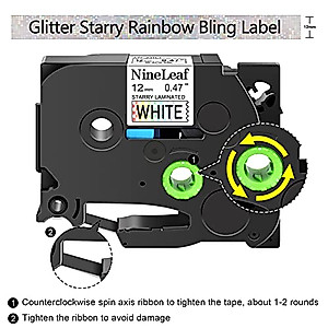NineLeaf Compatible for Brother P-Touch TZe-231L1 TZe231L1 TZ-231L1 TZ231L1 12mm 1/2'' 0.47'' Black on White Glitter Starry Rainbow Bling Laser Laminated Label Tape Work with PT-D210 Label Maker