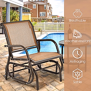 Tangkula Swing Glider Chair, Ergonomic Rocking Chair with Comfortable Fabric, Iron Frame, 4 Non-Slip Foot Pads, Outdoor Patio Glider Rocker Chair for Living Room, Garden, Backyard