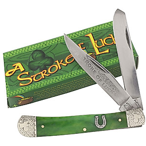 S.S. Folding Knives Rough Rider Green Smooth Stroke Of Luck Trapper Stainless Steel Open Folding Pocket Knife Rr1056 Outdoor Survival Hunting Knife for Camping by Survival Steel