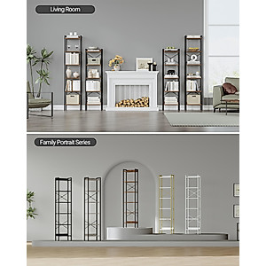 Hzuaneri Bookshelf, Book Shelf, Industrial Bookcase with 2 Hooks, Coner Shelf Storage Organizer for Home Office, Living Room, Bedroom, Kitchen, 6-Tier Rustic Brown BC10701B