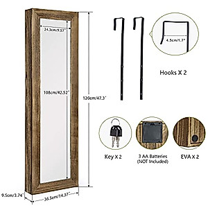 SRIWATANA Jewelry Armoire Cabinet, Solid Wood Jewelry Organizer with Full Length Mirror Wall/Door Mounted(Carbonized Black)
