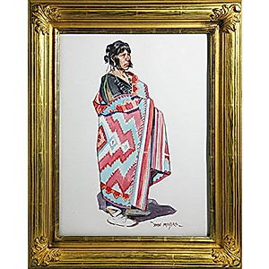 Rio Grande Blanket with Saltillo Patterns by John Moyers, Original Gouache, 24" x 18"