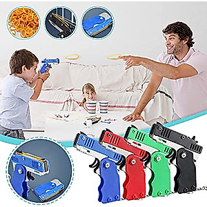 QKUDNGHY Kids Toys Cool Keychain Rubber Band Mini Metal Folding Rubber Launcher Toy with 60 Elastic Rubber Bands for Game Outdoor Activities (Blue)