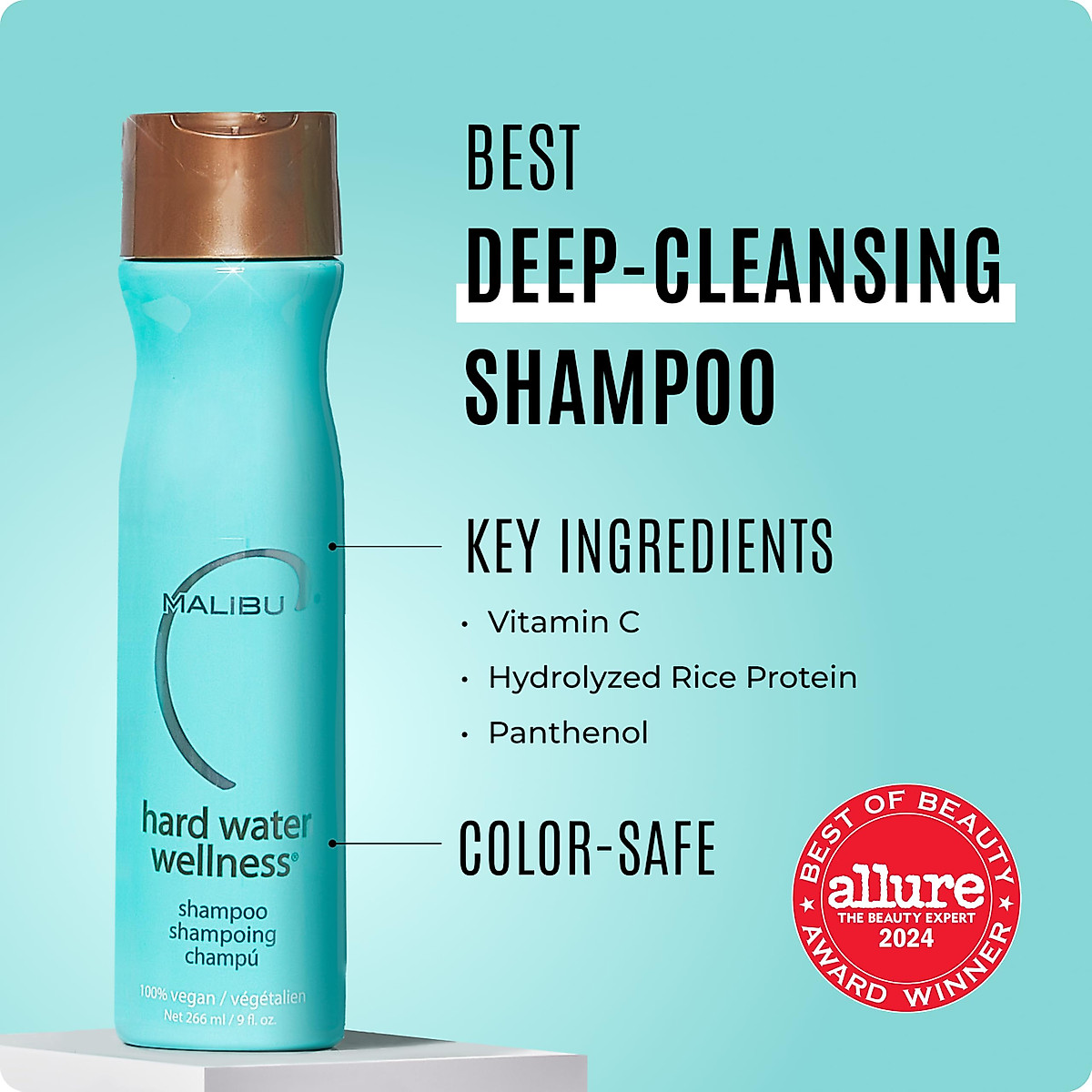 Malibu C Hard Water Wellness Shampoo - Hydrating Sulfate Free Shampoo - Hair Care for Hard Water - Protects Hair from Hard Water Elements + Removes Build Up (9 oz)