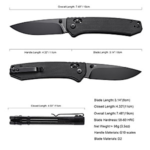 EMHTiii Pocket Knife Folding Knives: 3.14" Stainless Steel Black Blade