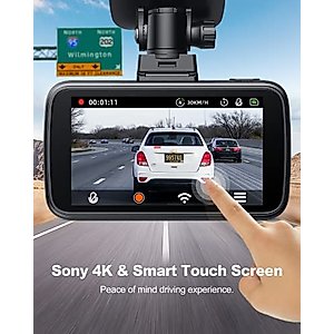 Yeecore D11 Dash Cam 4K, Built in WiFi GPS, Touch Screen Mini Car Camera Front, Sony Night Vision, Parking Monitor, Loop Recording G-Sensor, Dash Camera for Cars with Free App, HDR and Starvis Sensor