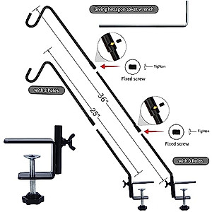 Juegoal Heavy Duty Deck Hook with 2 Inch Non Slip Clamp, 25 to 36 Inch Extended Reach Deck Hook, Adjustable Rail Pole Plant Bracket for Hanging Bird Feeder, Plants, Lanterns, Wind Chimes