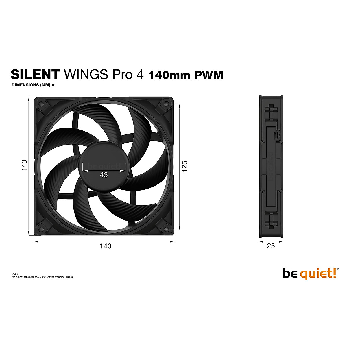 be quiet! Silent Wings Pro 4 140mm PWM High Speed 2400 RPM Premium Low Noise Cooling Fan | 4-Pin | BL099