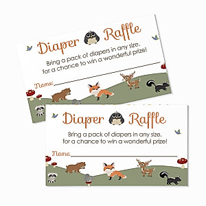 Paper Clever Party Woodland Diaper Raffle Tickets, Baby Shower Game Drawings, Invitation Insert Cards, 25 Guest Pack Ideas