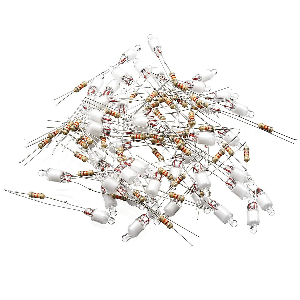 uxcell 50Pcs F5 5x13mm Bright Green Light Neon Light Bulb Indicator Lamp W 82K Resistor 2 Pin Clear Halogen Light Bulb for Closet Landscape Lighting