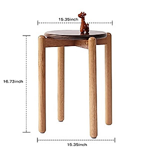 Grewood 100% Solid Oak Wood Round Stool, Kitchen & Dining Room Stools, Kids Stool, Stackable Stools for Living Room,Home, Classroom, Easy Assembly, 16.73IN