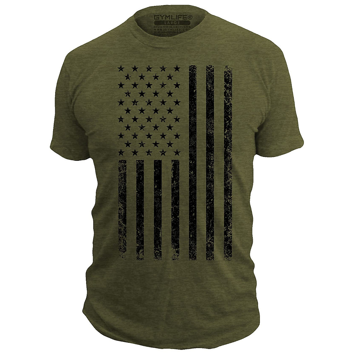Gym Life Men's American Flag Athletic Performance Short Sleeve Workout T-Shirt, Olive Green (X-Large)