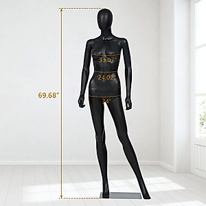 Kinfant Female Full Body Mannequin - 6 Ft Detachable Dress Form Display Mannequin Stand with Metal Base, Adjustable Dress Model for Fashion Store, Clothing Design, Black