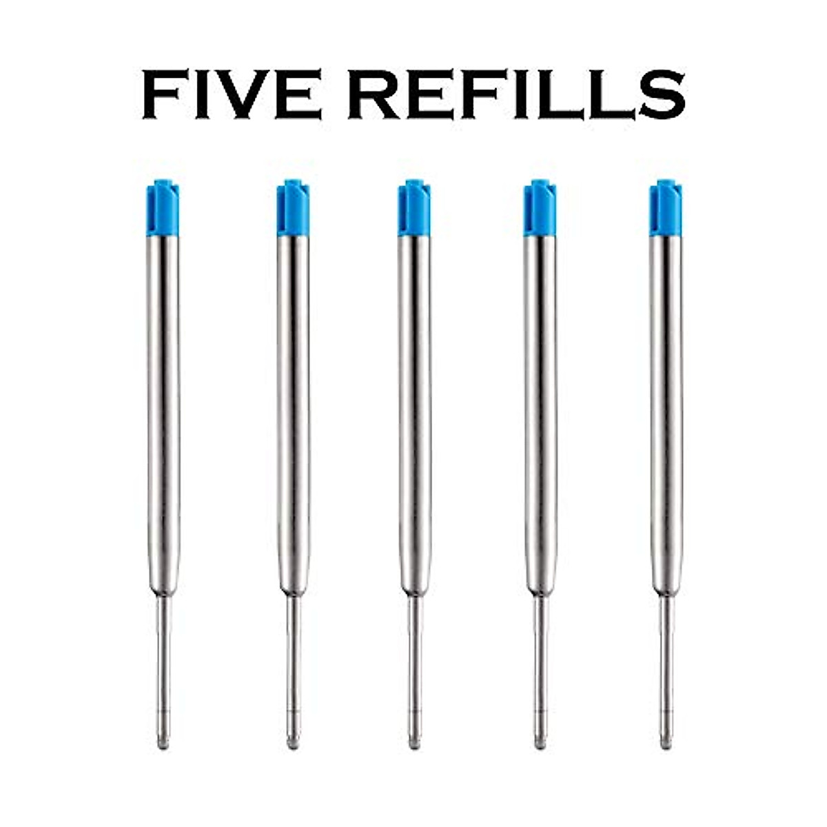 HeTaoCat Blue Ink Refill Pack of 5, Replaceable Ballpoint Pen Refills, Medium Point Metal Refil (Blue)